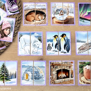 Winter Puzzle Pairs: Printable Match Cards for Toddlers. Preschool ...