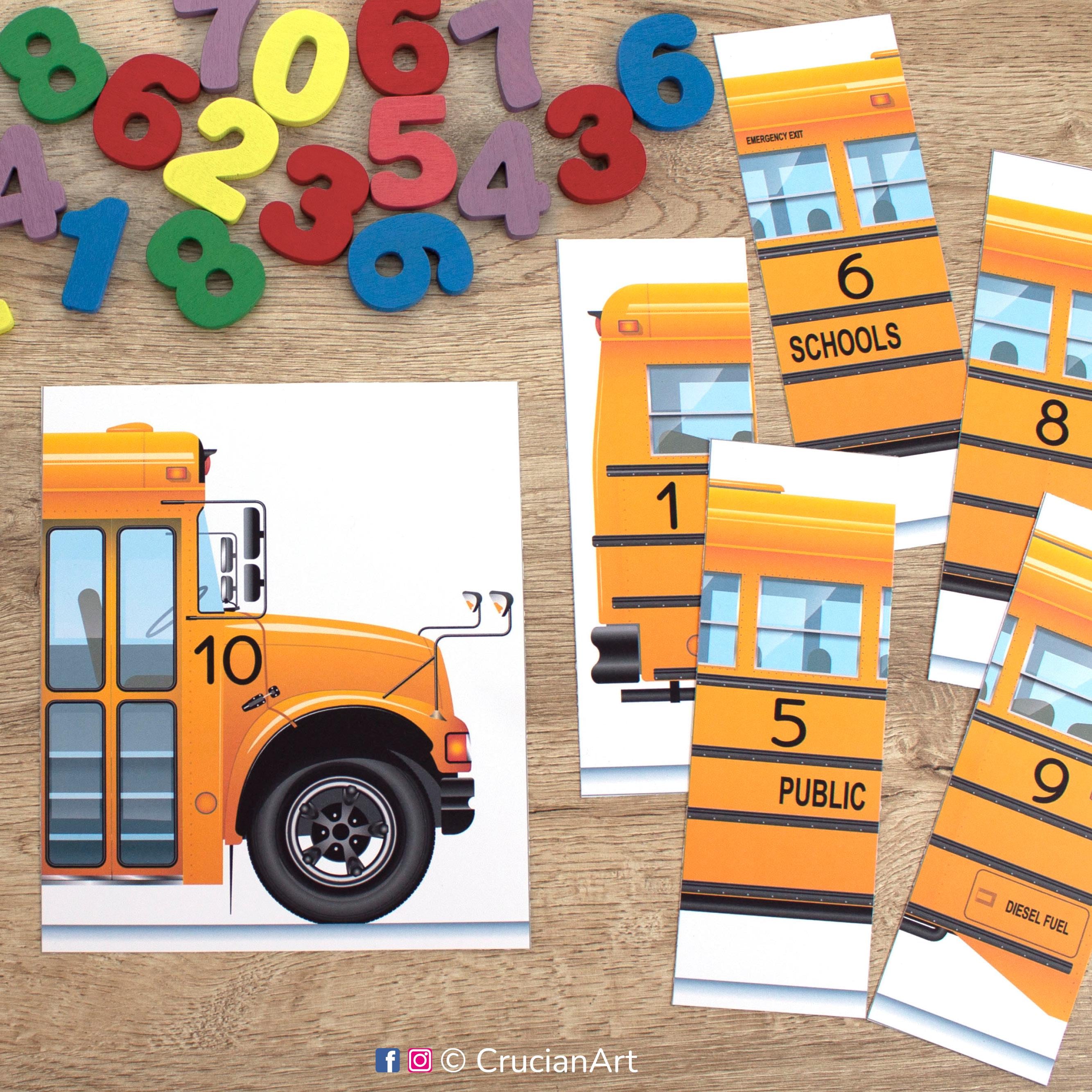 SCHOOL BUS Number Sequence Puzzle. Sequencing 1-10, 11-20 Printable ...