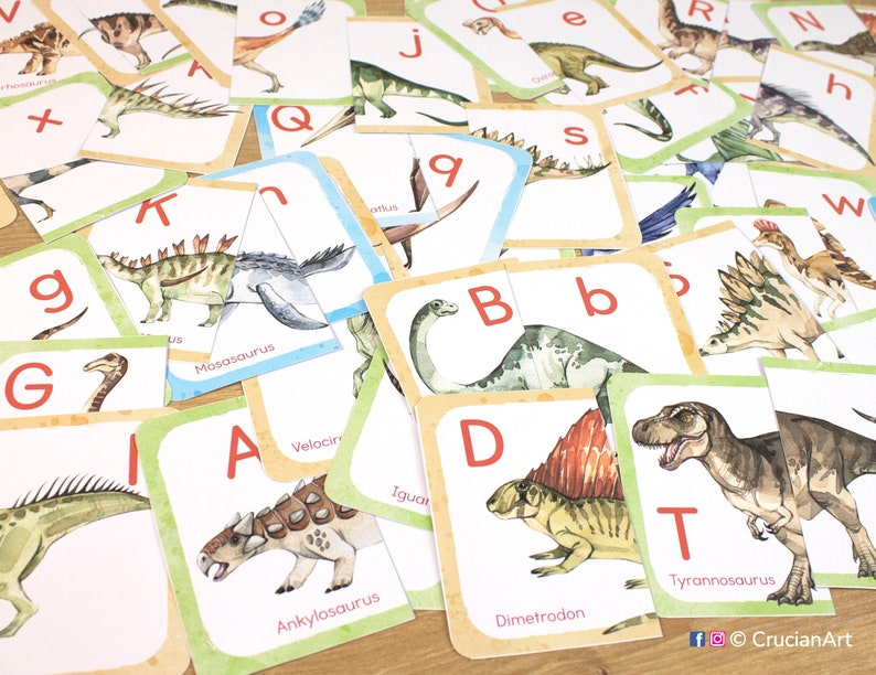 Dinosaur Alphabet Puzzle Pairs. Dino ABC Matching Cards. Toddler ...