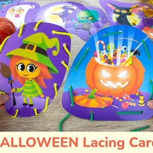 HALLOWEEN Printable Lacing Cards. Toddler and Preschool Fine - Etsy