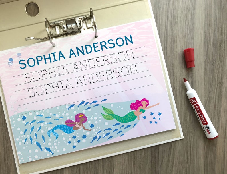 Custom Name Tracing Practice. Mermaid Handwriting Trace Personalized ...