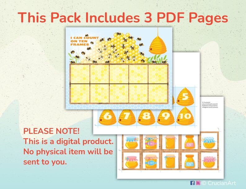 Honeybee Ten Frames Counting. Honey Bee Numbers 1-10 Printable - Etsy