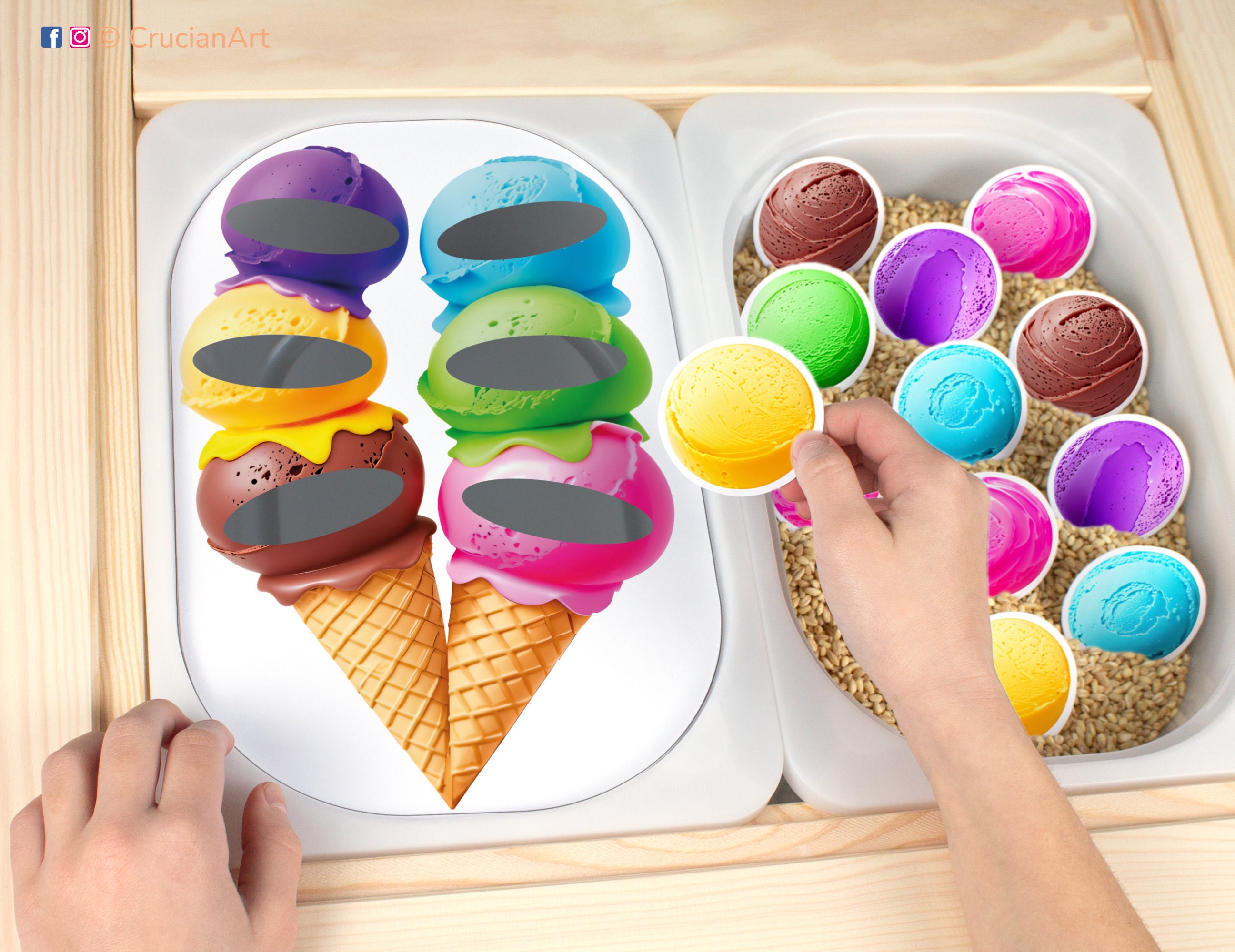 Ice Cream Scoop Color Sorting Activity: Flisat Insert Printable ...