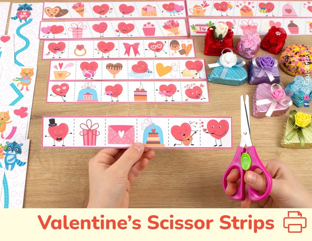 Valentine's Day Scissor Strips. Cutting Skills Activity. Preschool ...