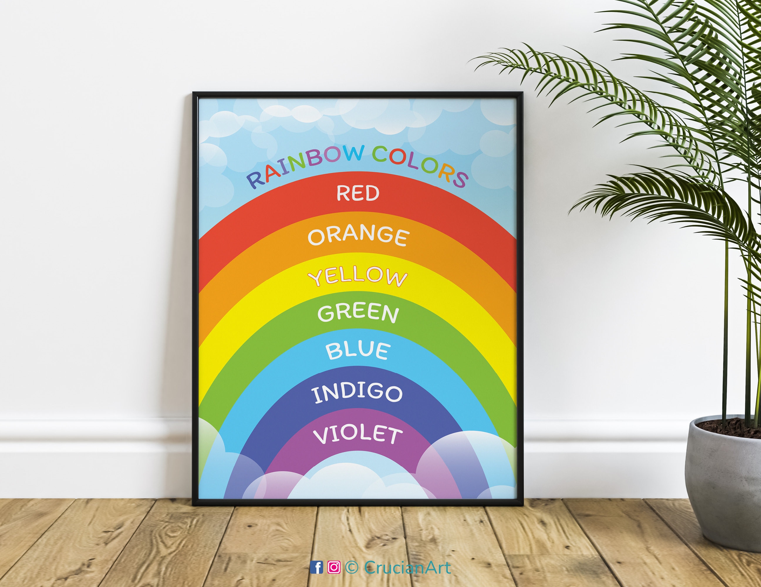 RAINBOW COLORS Playroom Poster. Colors of the Rainbow Learning Wall Art ...
