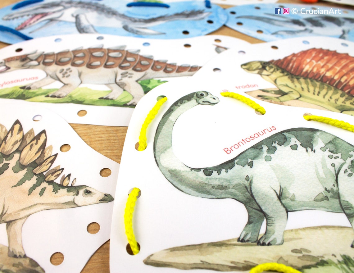 Dinosaur Lacing Cards. Dino Theme Toddler and Preschool Activity ...