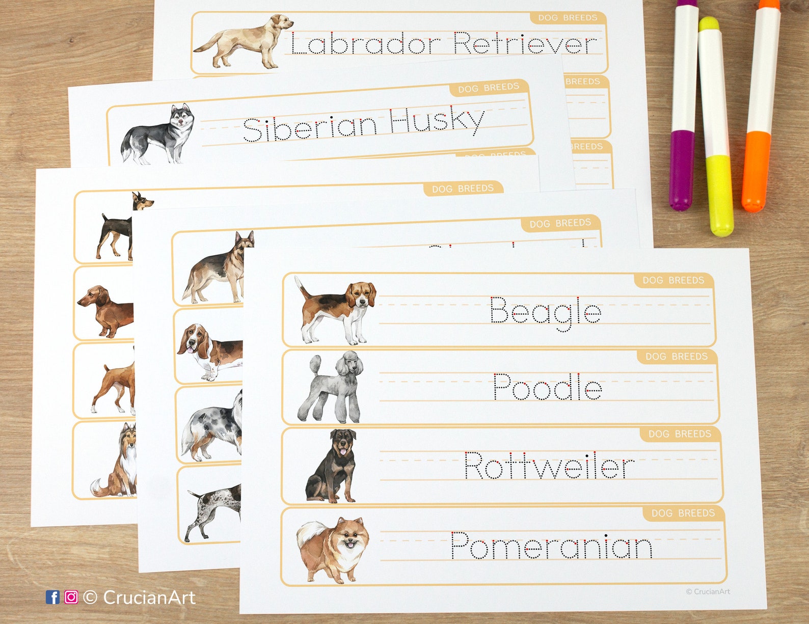 Dog Breed Tracing Strips: Printable Educational Activities, Preschool ...