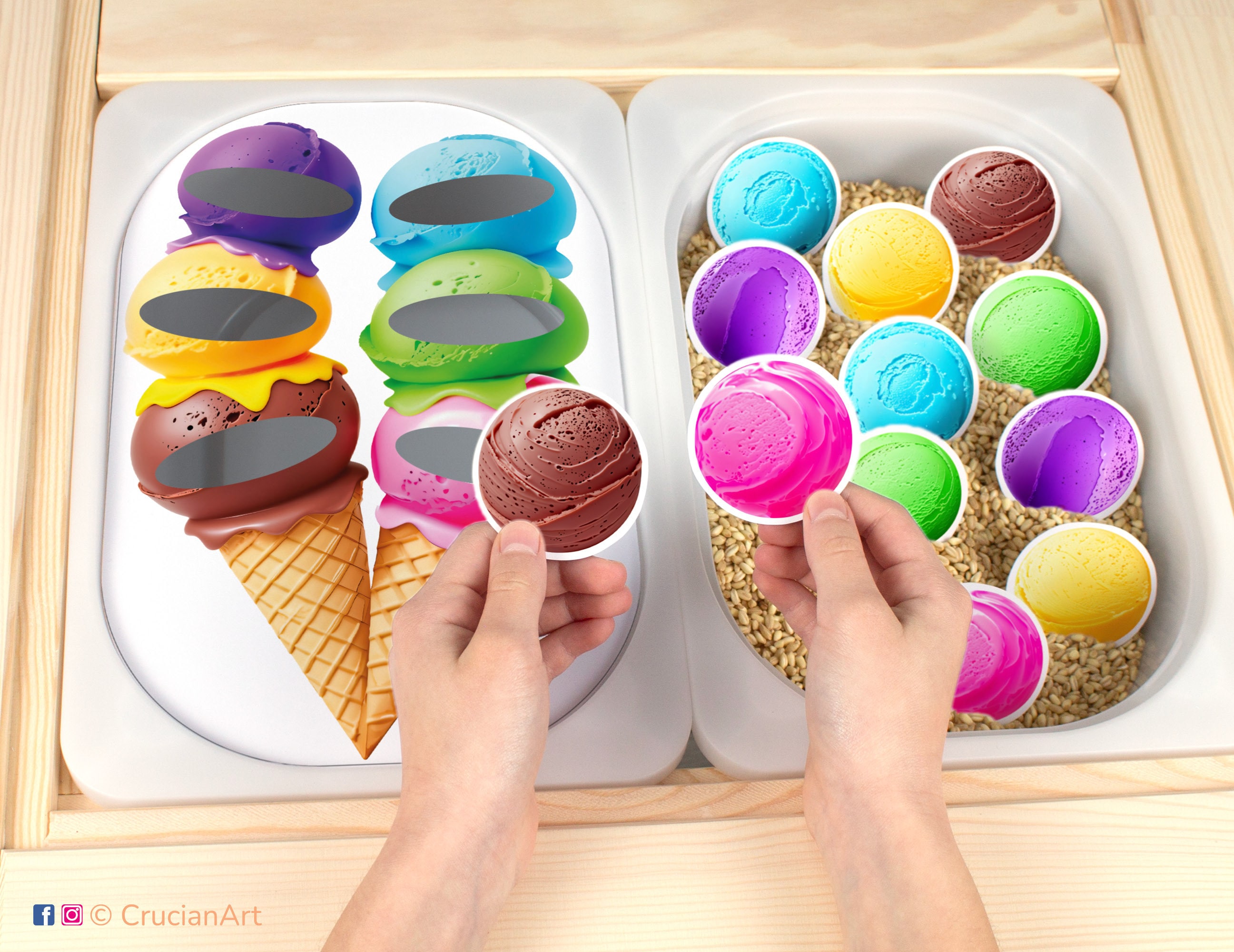 Ice Cream Scoop Color Sorting Activity: Flisat Insert Printable ...