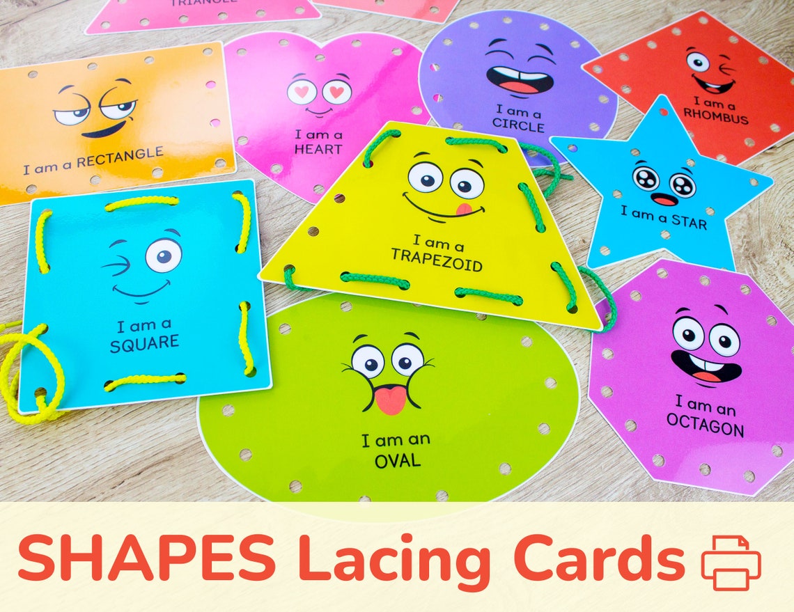 Shapes Printable Lacing Cards. Toddler and Preschool Fine | Etsy