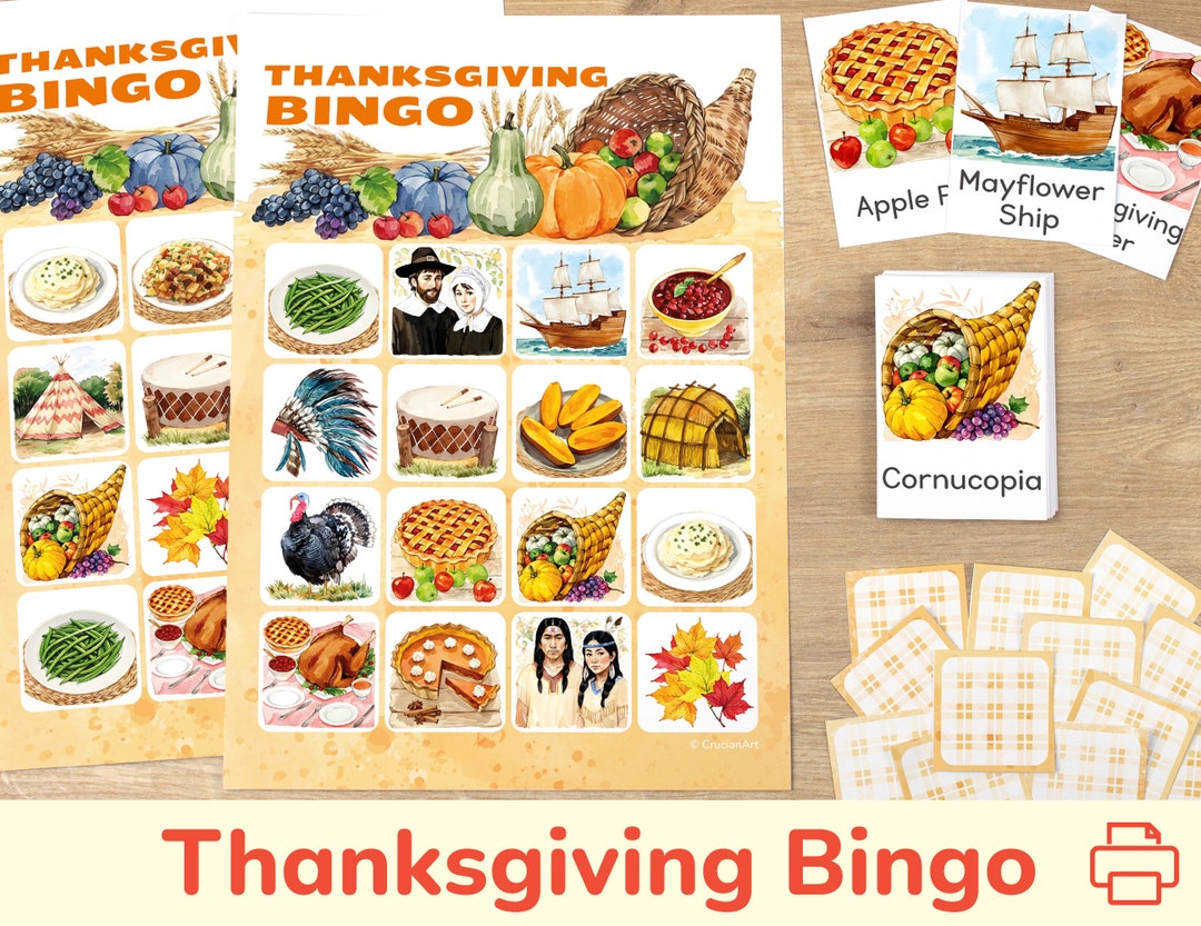 Thanksgiving Day Bingo Game: Printable Preschool, Kindergarten, Toddler ...