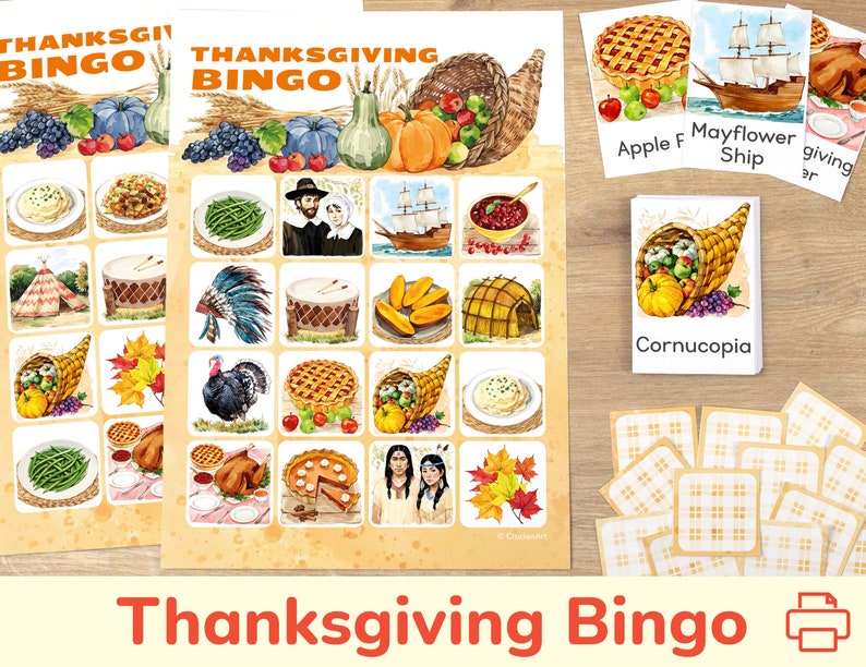 Thanksgiving Day Bingo Game: Printable Preschool, Kindergarten, Toddler ...