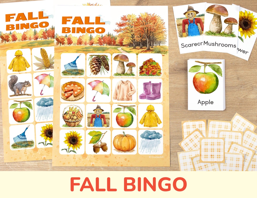 Fall Themed Bingo Game: Printable Preschool, Kindergarten, Toddler ...