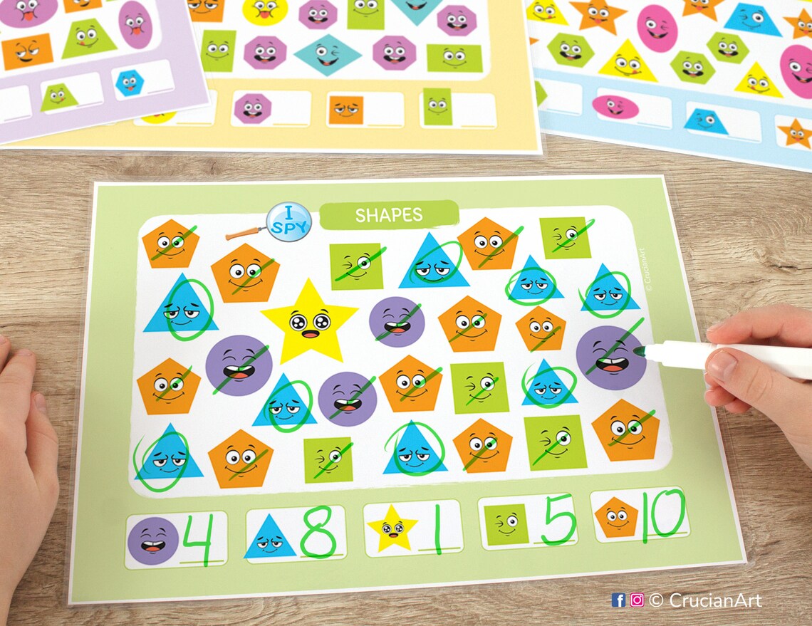 Shapes I Spy Counting Activity. 2D Shapes Printable - Etsy
