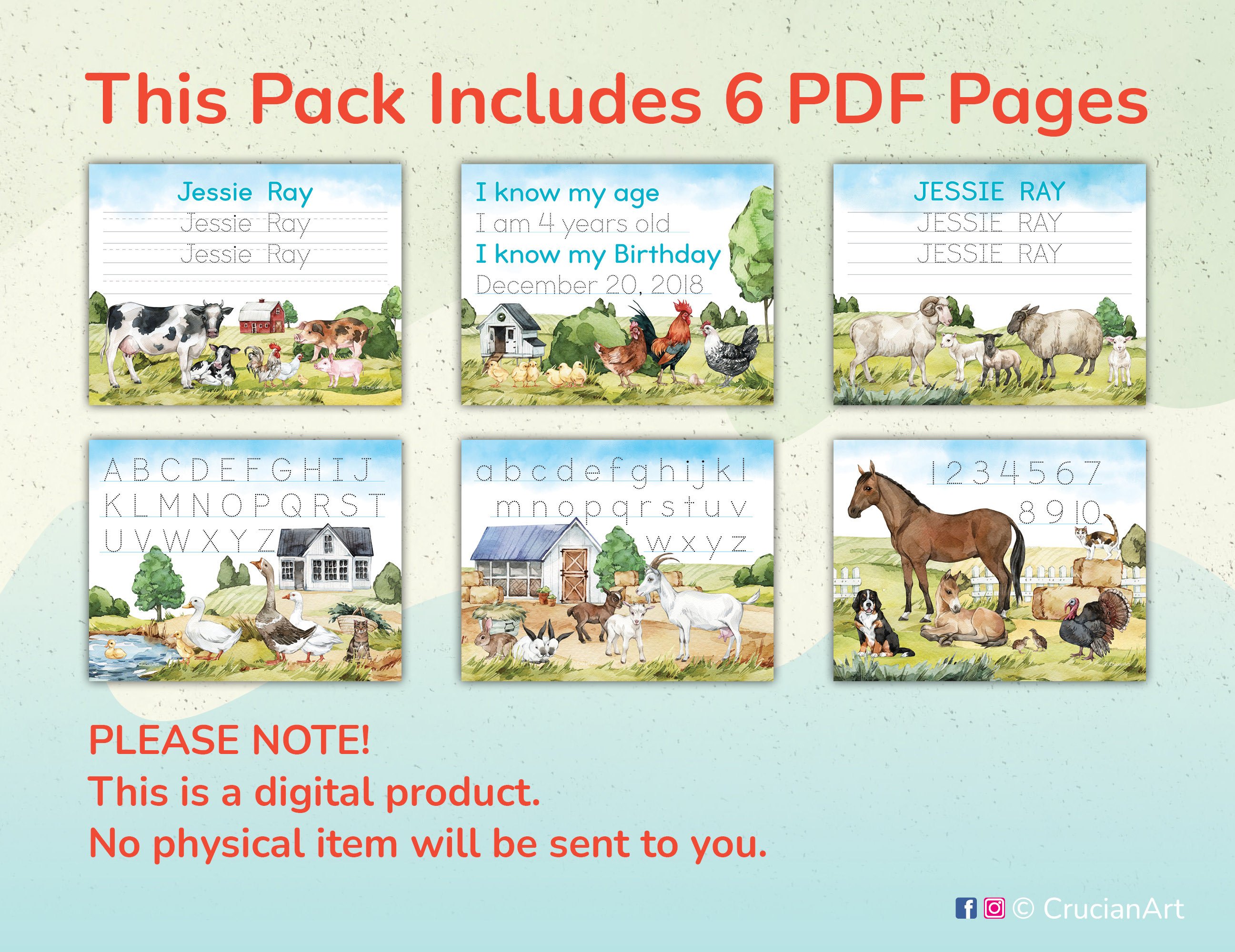 FARM Name Tracing Personalized Worksheets. Farm Animals Custom - Etsy