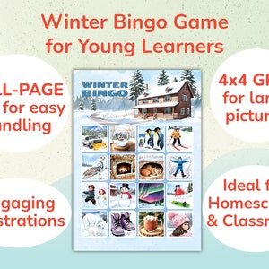 Winter Bingo Game: Printable Preschool, Kindergarten, Toddler Activity ...