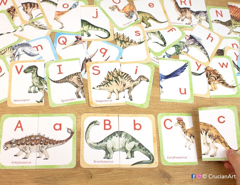 Dinosaur Alphabet Puzzle Pairs. Dino ABC Matching Cards. Toddler ...