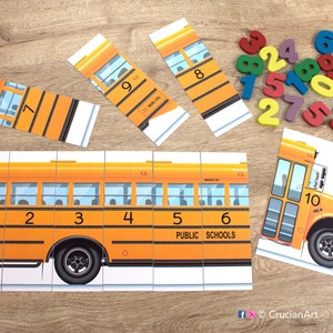 SCHOOL BUS Number Sequence Puzzle. Sequencing 1-10, 11-20 Printable ...