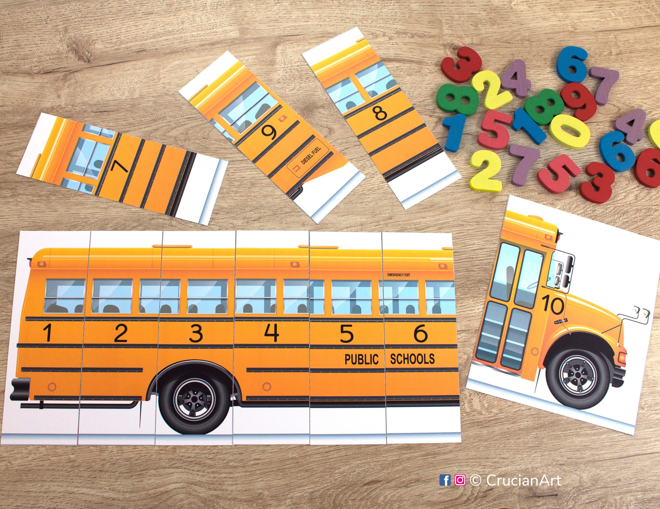 SCHOOL BUS Number Sequence Puzzle. Sequencing 1-10, 11-20 Printable ...