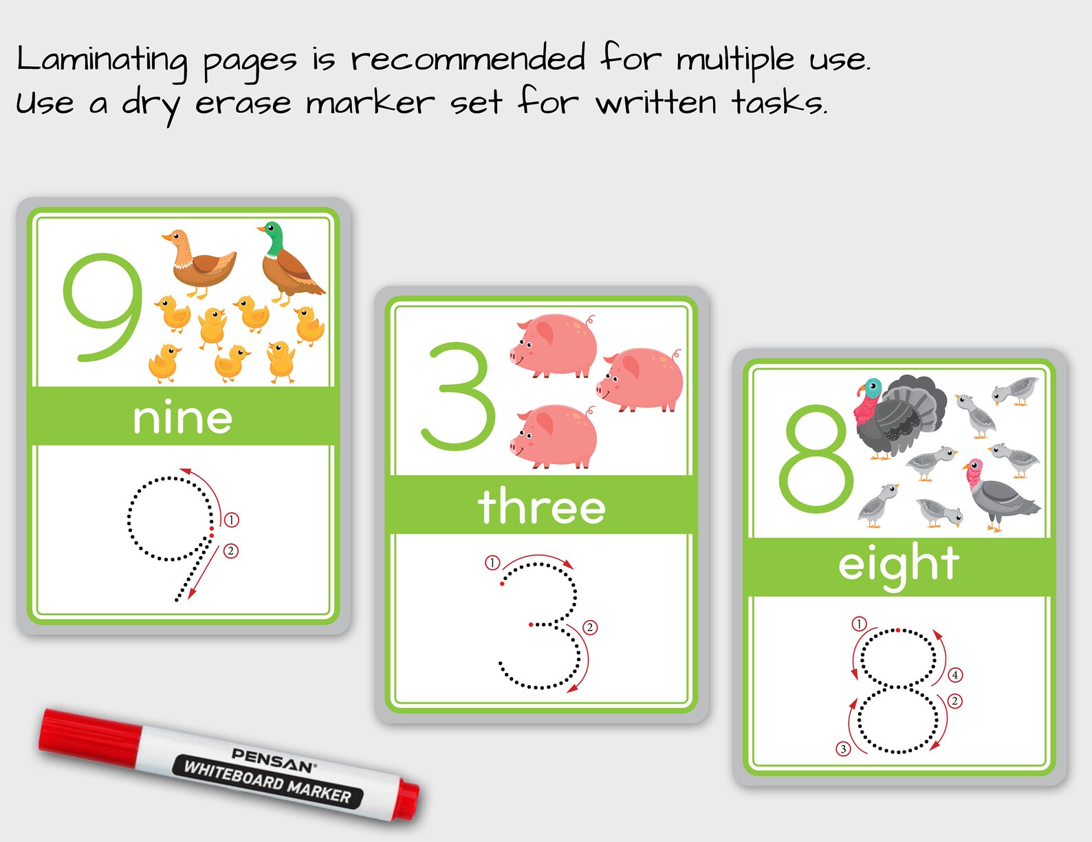 Numbers Tracing Printable Flashcards. Counting Practice Flash | Etsy