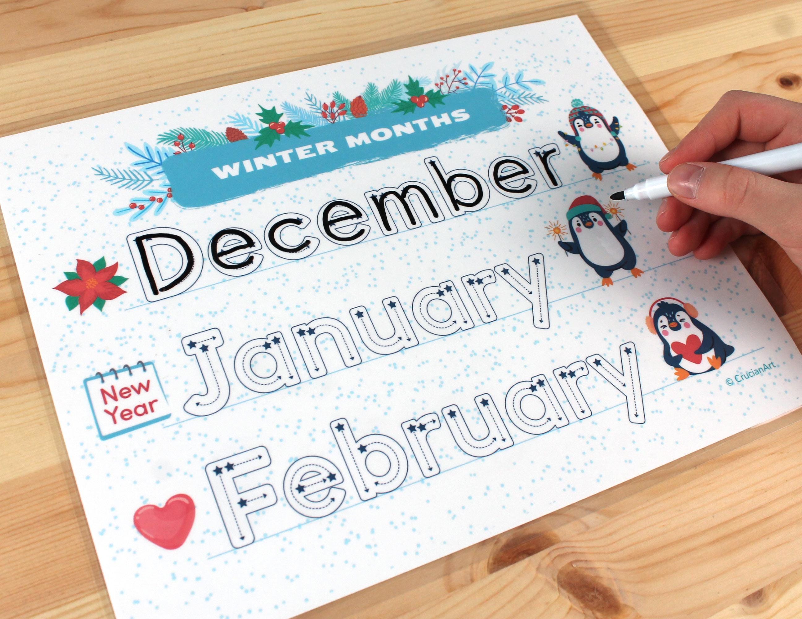 Winter Months Tracing Worksheet: Printable Handwriting Practice Trace ...