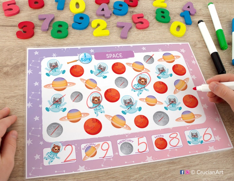 I Spy Space Counting Activity. Solar System Planets Printables Count to ...
