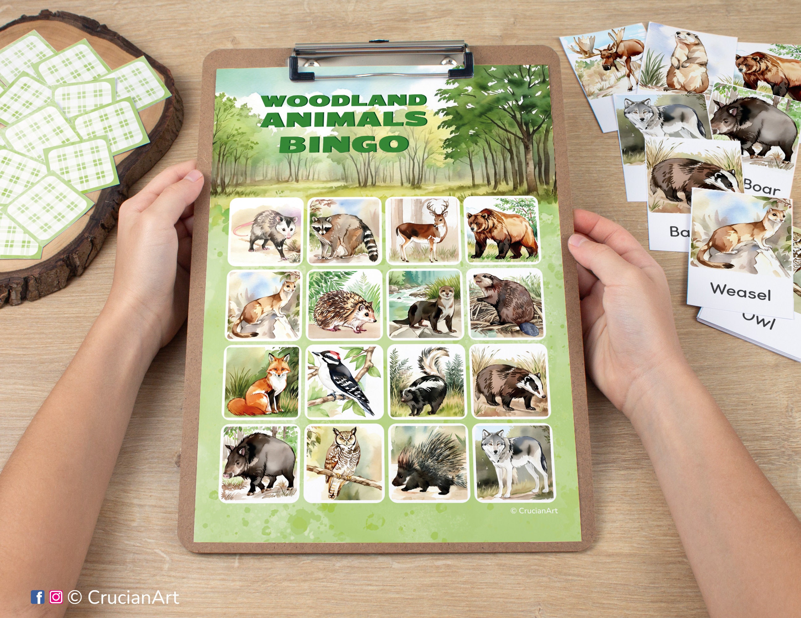 Woodland Animals Bingo Game: Printable Preschool, Kindergarten, Toddler ...