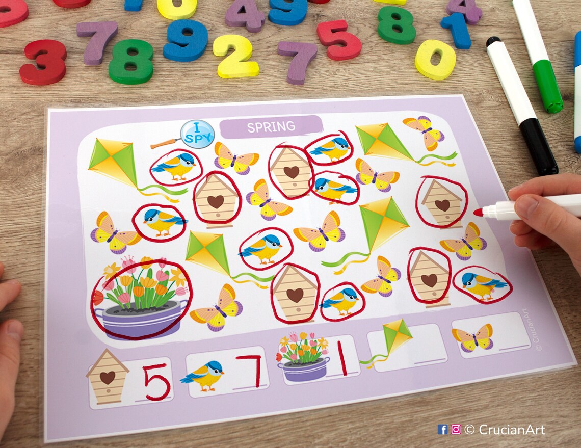 Spring Counting Activity. I Spy Printable Worksheets. - Etsy