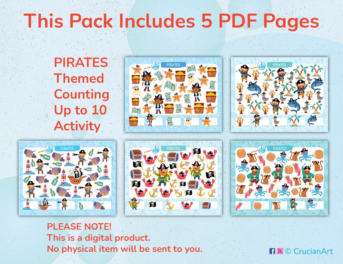 Pirates I Spy Counting Activity. Count to 10 Worksheets for Boys. Early ...