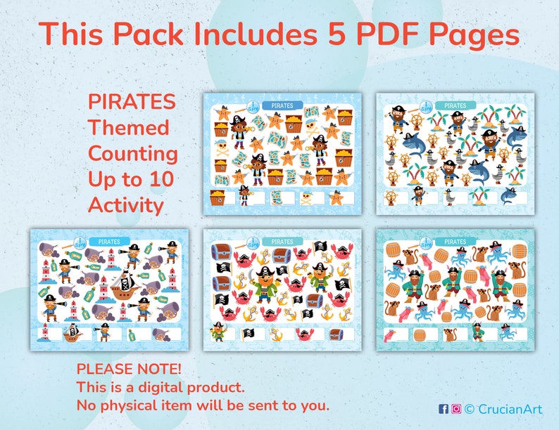 Pirates I Spy Counting Activity. Count to 10 Worksheets for Boys. Early ...