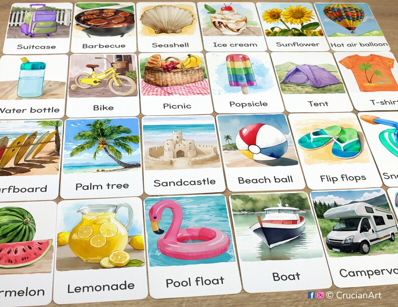 Summer Words 3-part Cards. Printable Learning Flashcards - Etsy