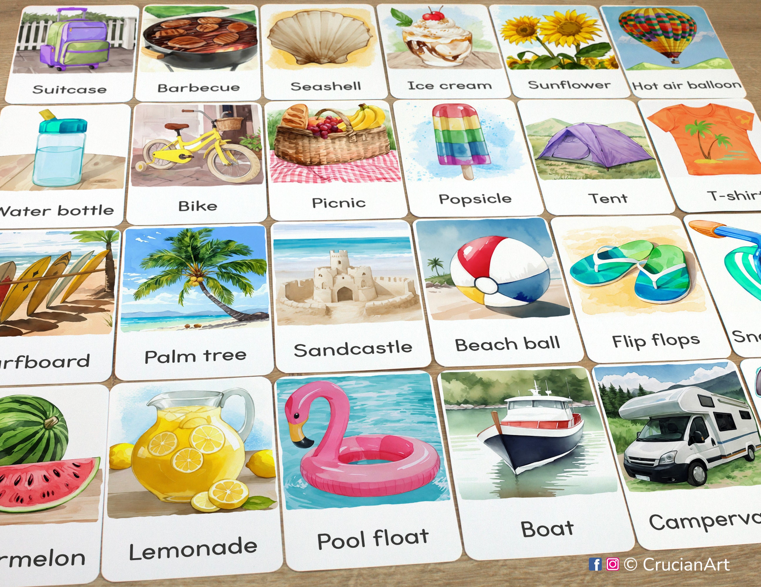 Summer Words 3-part Cards. Printable Learning Flashcards Activity ...