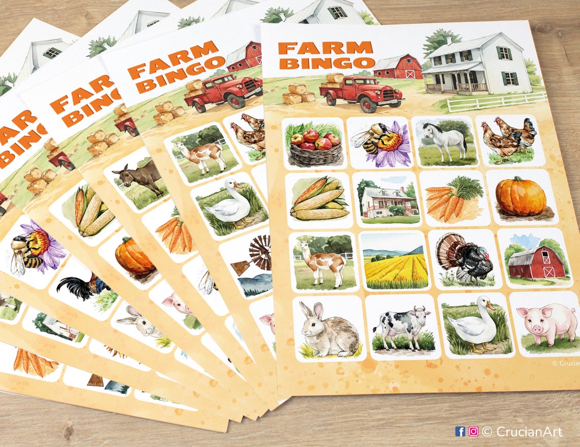 Farm Themed Bingo Game: Printable Preschool, Kindergarten, Toddler ...
