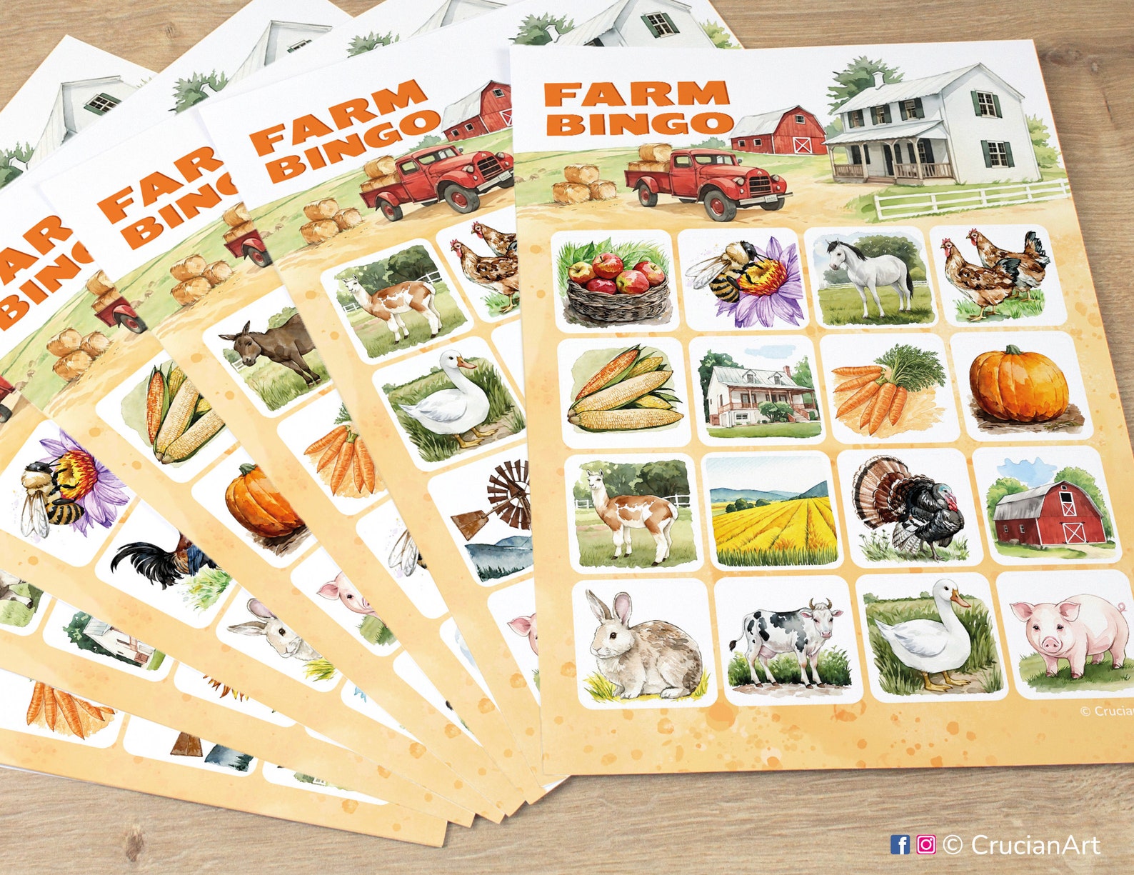 Farm Themed Bingo Game: Printable Preschool, Kindergarten, Toddler ...