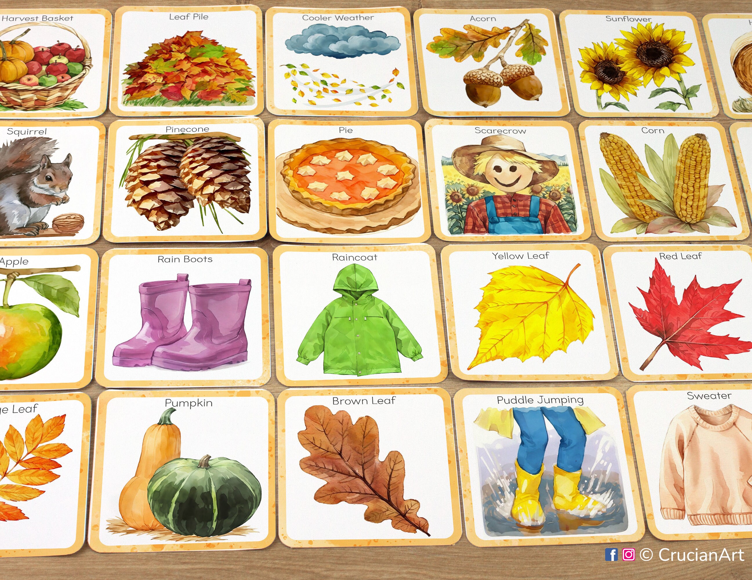 Fall Theme Memory Game: Printable Toddler Preschool Matching Activity ...