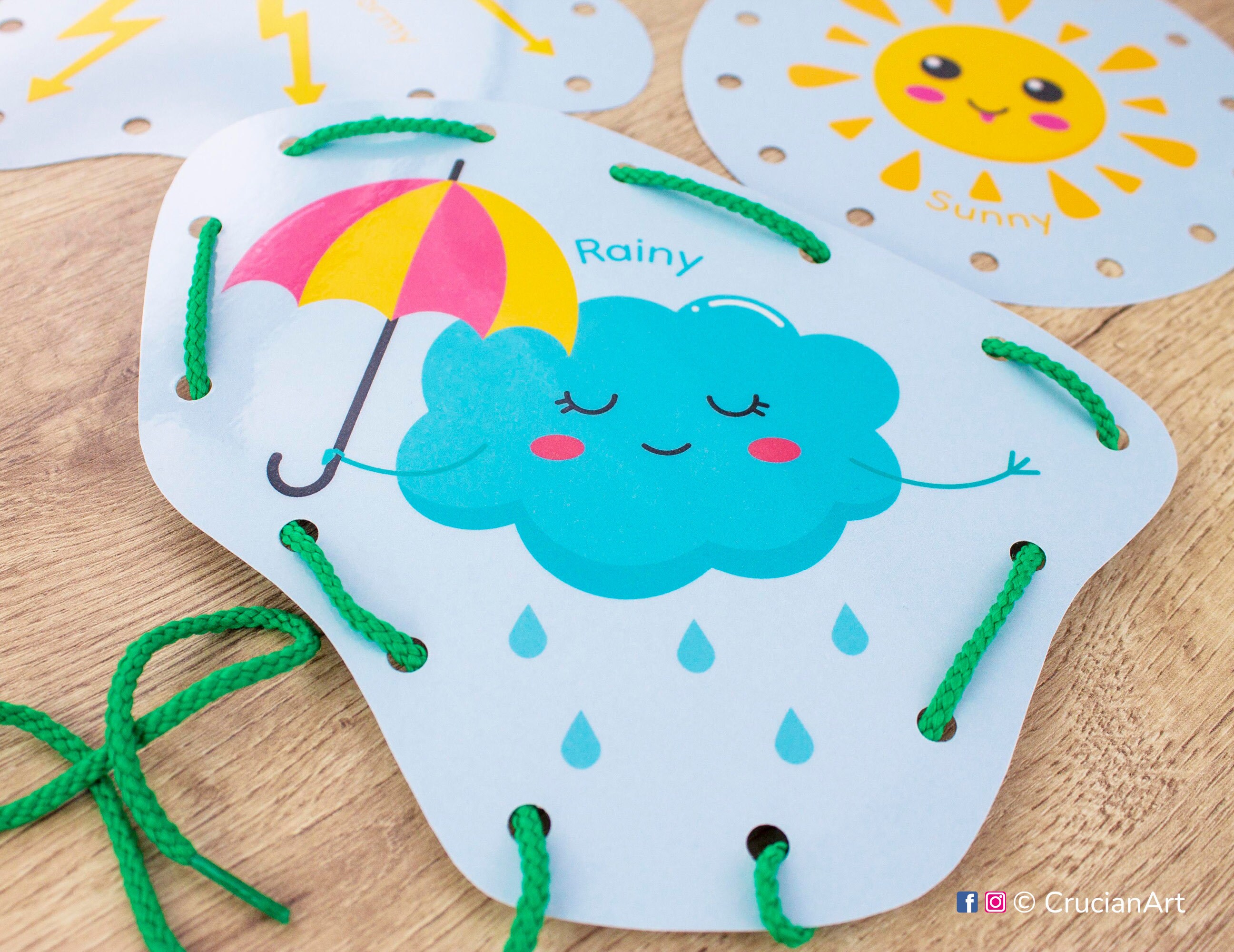 WEATHER Lacing Cards. Printable Fine Motor Skill Tying Toy for | Etsy