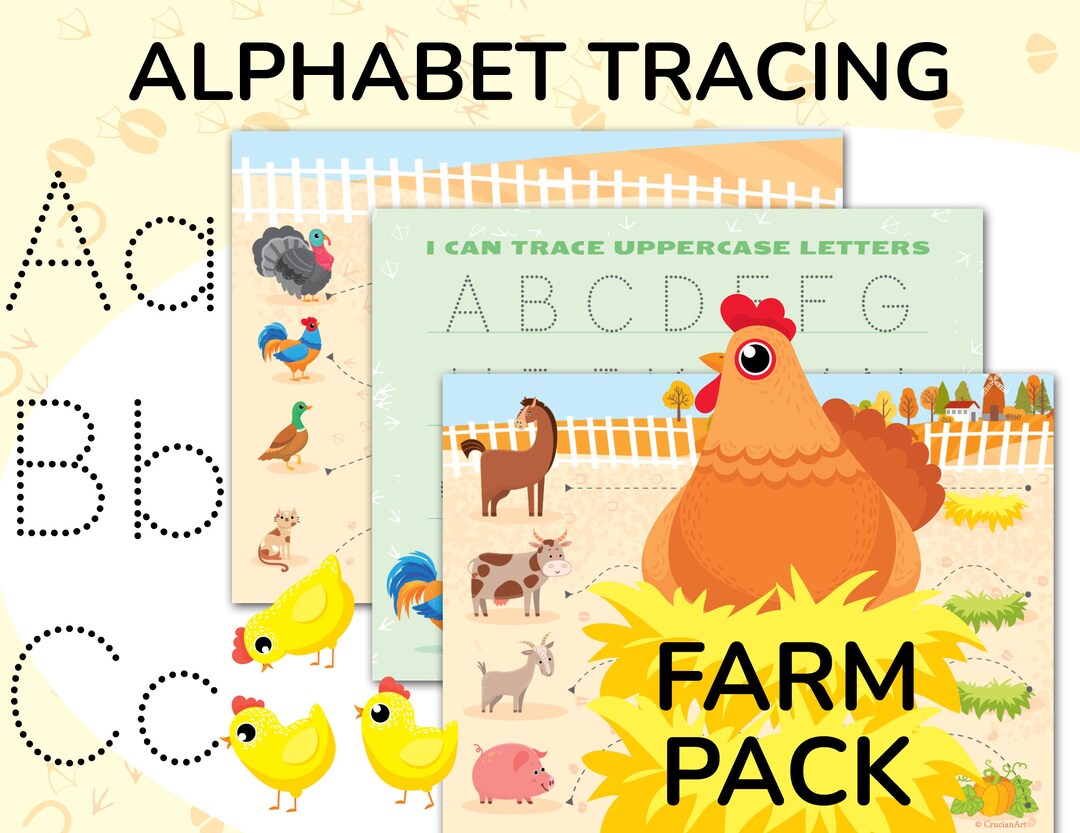 Alphabet Tracing Printable Worksheets. Farm Themed ABC Uppercase ...
