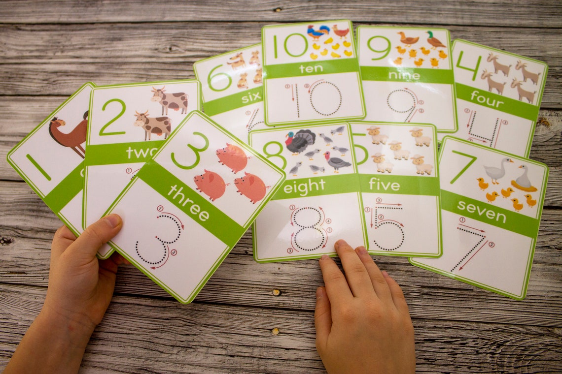 Numbers Tracing Printable Flashcards. Counting Practice Flash | Etsy