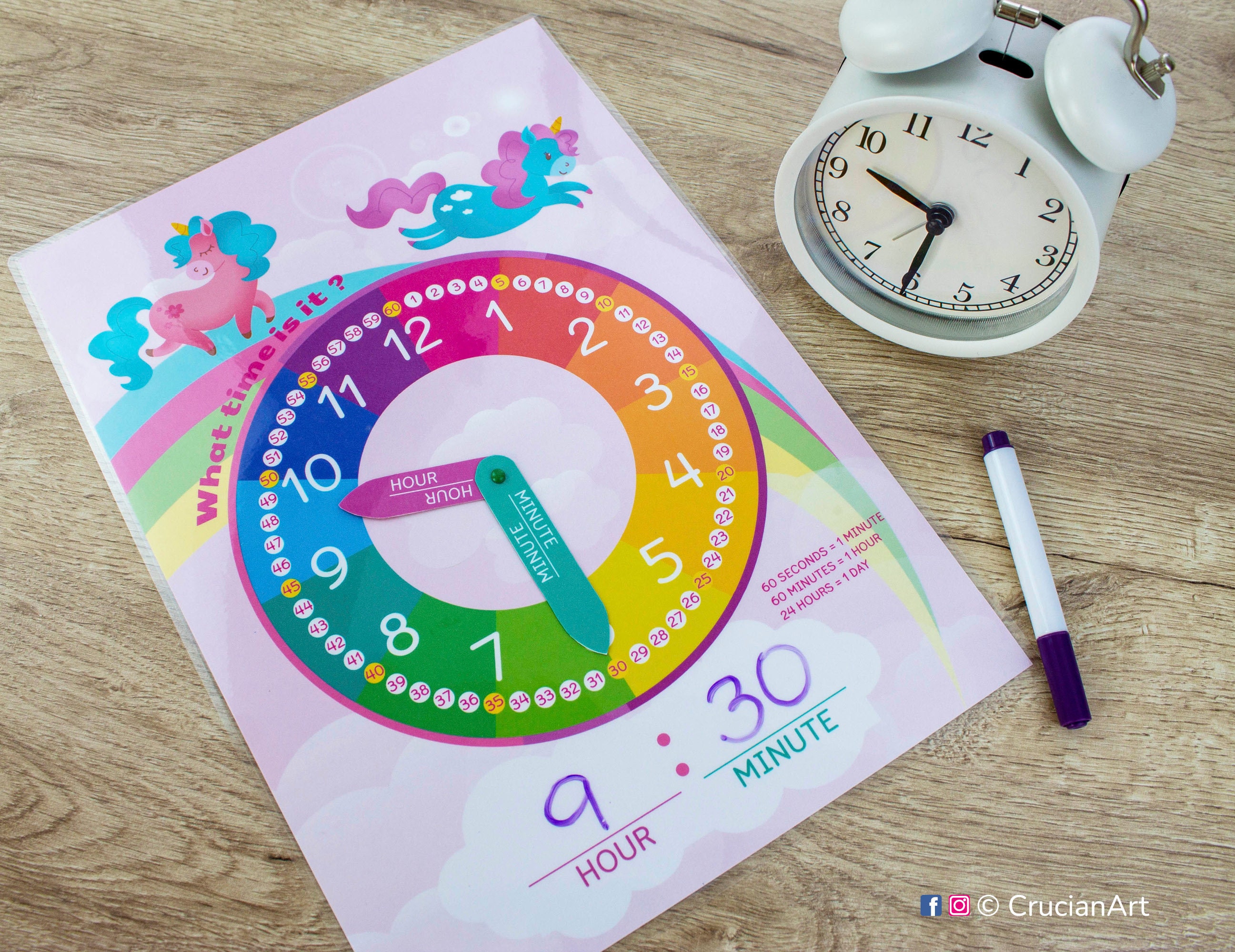 Unicorn Printable Clock for Girl. Telling Time Girly - Etsy