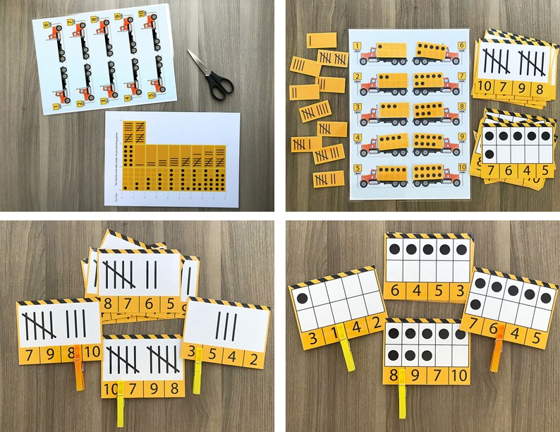 Count & Clip Cards Construction Truck Count to 10 | Etsy