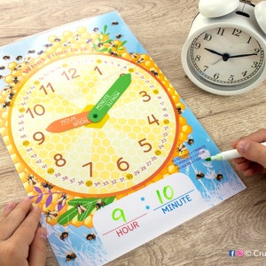 Honey Bee Printable Educational Clock. Learn to Tell Time Worksheet for ...