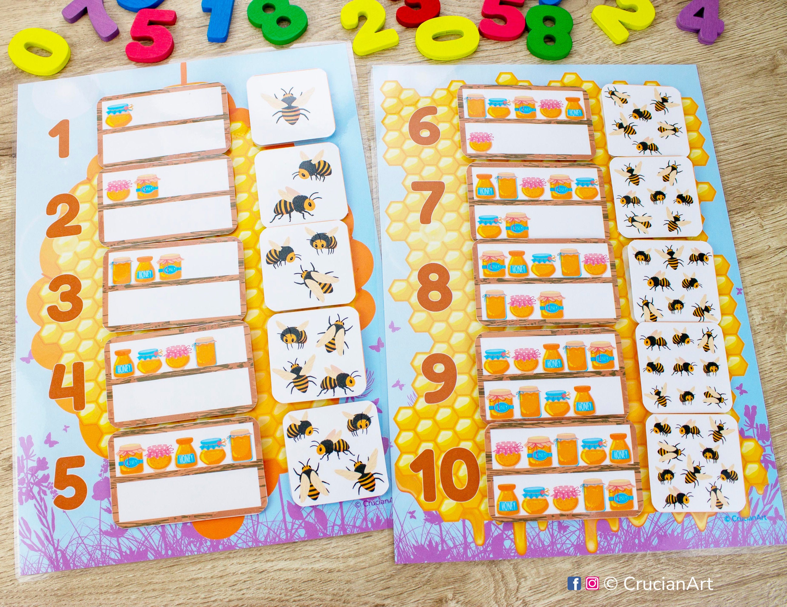 Honeybee Number 1-10 Match Printable Worksheet. Honey Bee - Etsy