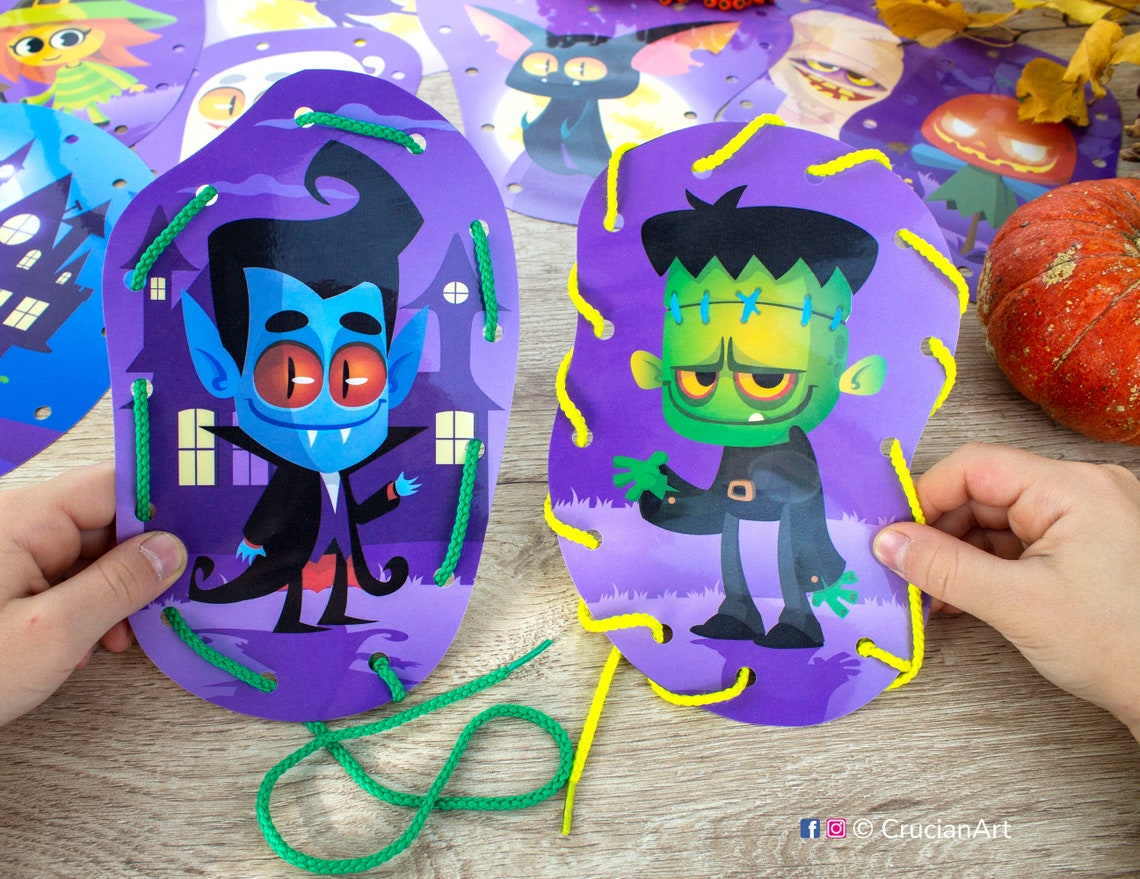 HALLOWEEN Printable Lacing Cards. Toddler and Preschool Fine - Etsy