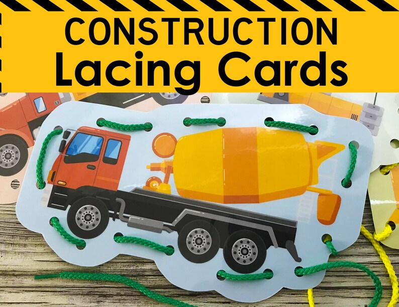 Construction Lacing Cards. Printable Fine Motor Skills - Etsy