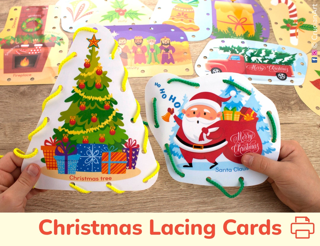 Christmas Lacing Cards Toddler and Preschool. Printable Fine Motor ...