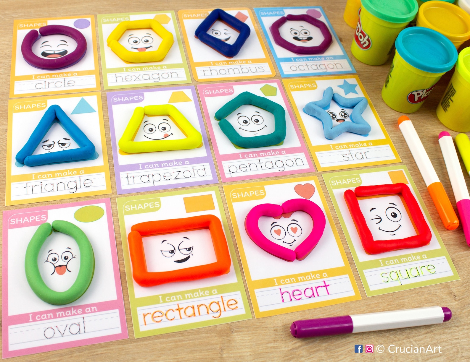 Shapes Play Dough Mats. Printable Playdough Activity. Toddler Preschool ...