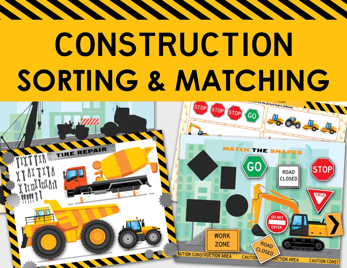 Construction Vehicles Sorting & Matching Printable Busy Book | Etsy