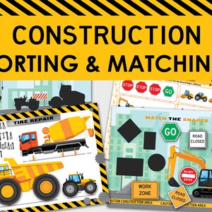 Construction Vehicles Sorting & Matching Printable Busy Book | Etsy