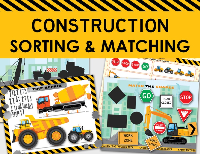 Construction Vehicles Sorting & Matching Printable Busy Book | Etsy
