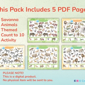 African Savanna Animals I Spy Counting Worksheets. Safari Grassland ...
