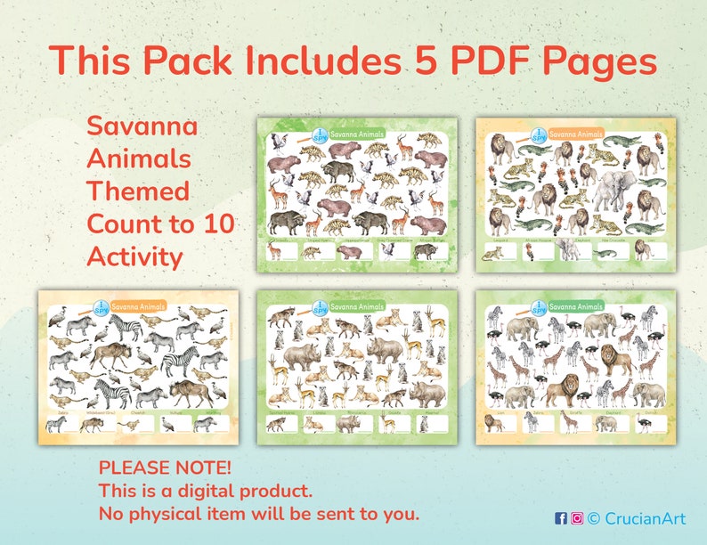 African Savanna Animals I Spy Counting Worksheets. Safari Grassland ...